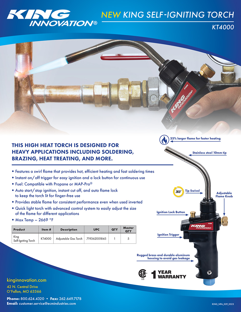 King Self-Igniting Adjustable Torch